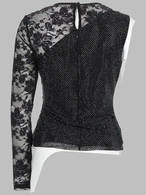 SELF-PORTRAIT Top Monospalla Con Strass E Pizzo