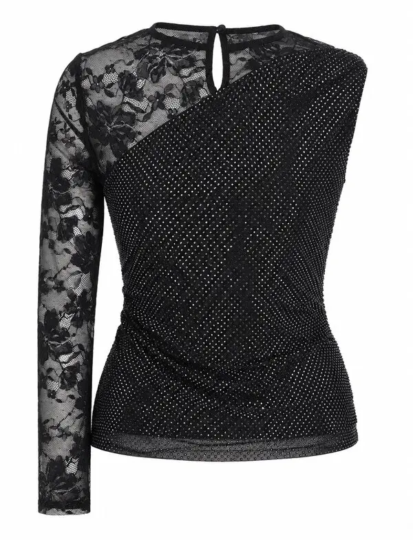 SELF-PORTRAIT Top Monospalla Con Strass E Pizzo