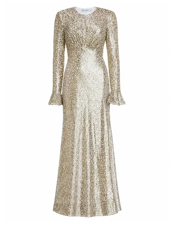 SELF-PORTRAIT Metallic Maxi Dress - Gold