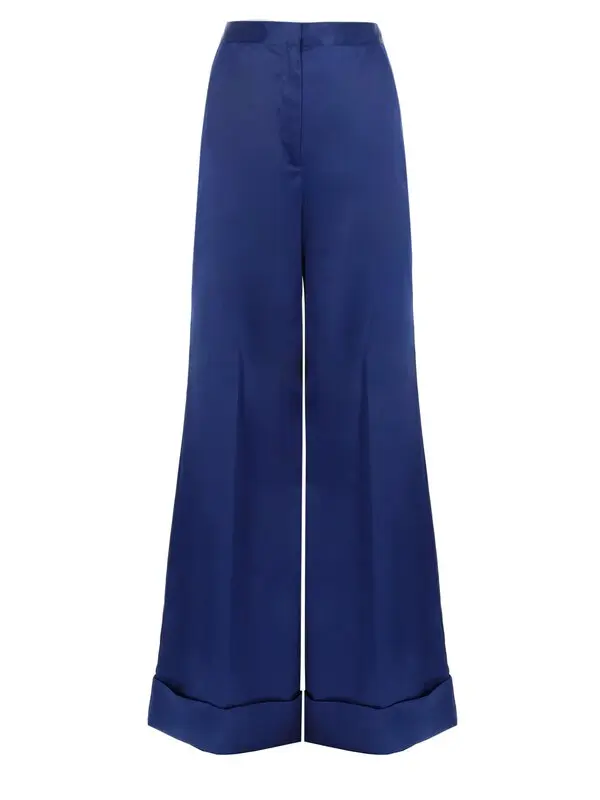 SELF-PORTRAIT Pantalone Ampio In Raso - Blue
