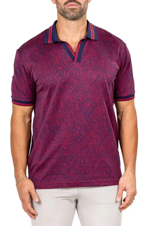 MACEOO Marthyr Grid Print Johnny Collar Cotton Polo