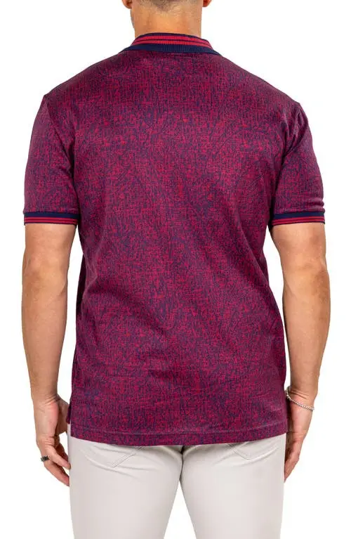 MACEOO Marthyr Grid Print Johnny Collar Cotton Polo