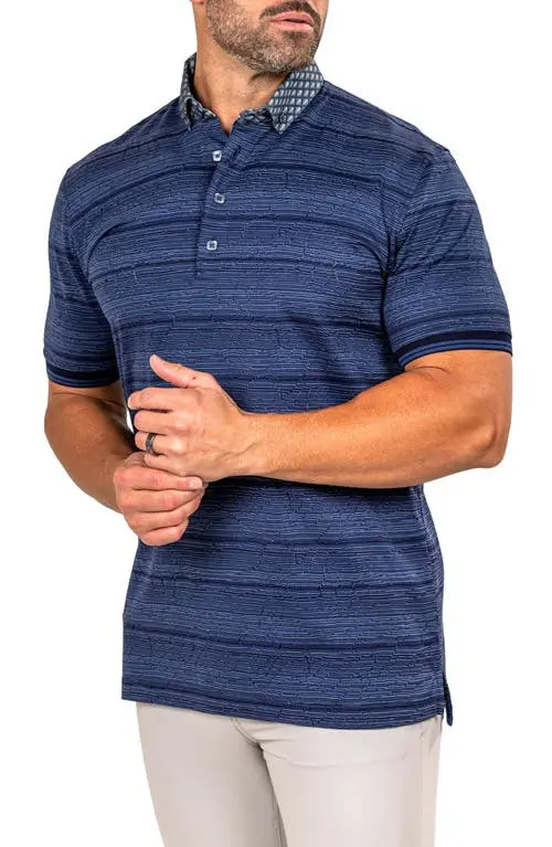 MACEOO Marthyr Stripe Contrast Collar Cotton Polo