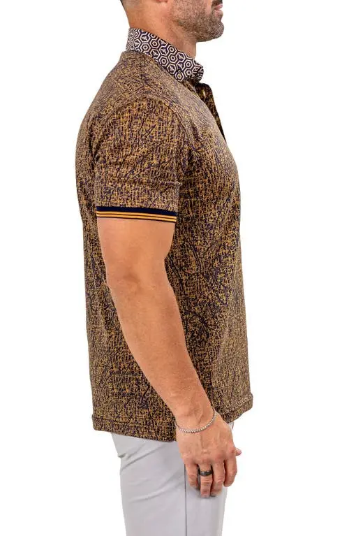MACEOO Marthyr Grid Print Contrast Collar Cotton Polo