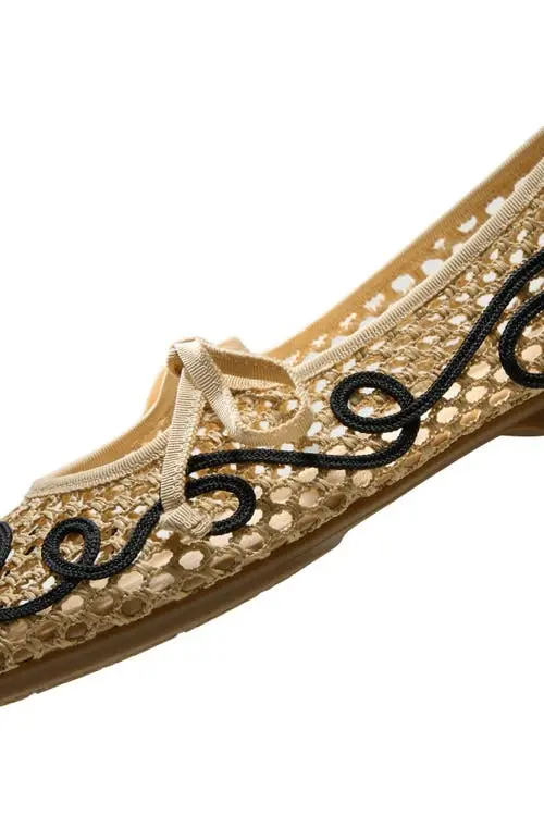 Vivaia Margot Square-toe Mesh Flats - Natural/black