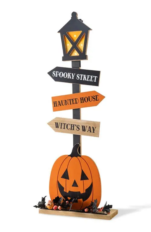 GLITZHOM Halloween Lighted Wooden Jack-o-lantern Lamp Post Porch Decor With Timer