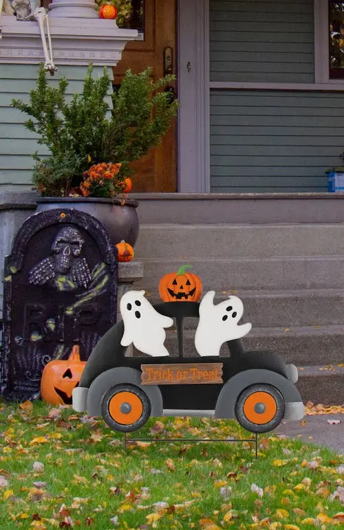 GLITZHOM 24"h Halloween Metal Ghost Car Yard Stake