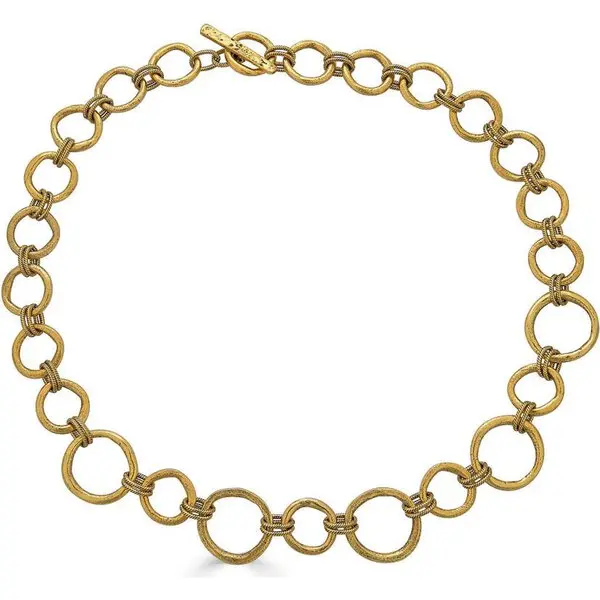 LONI PAUL JEWELRY Sculpted Circle Matte Plated Link Necklace - Gold