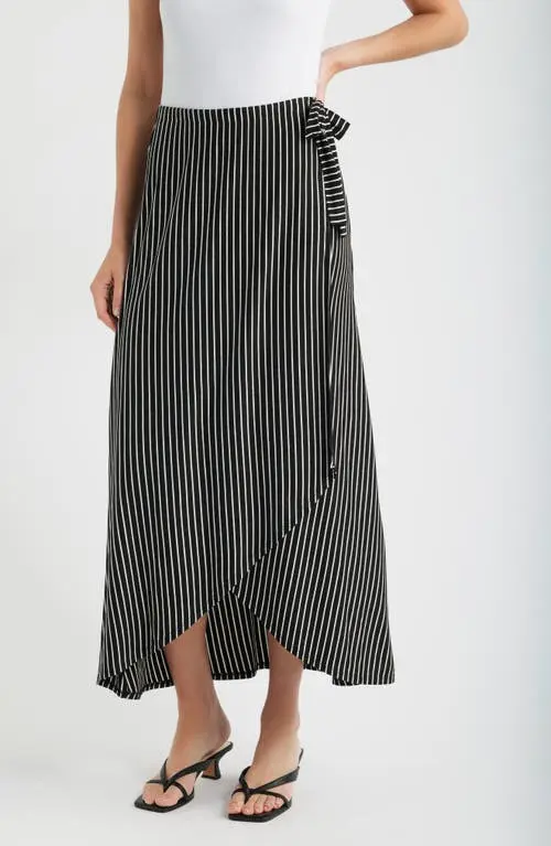 Loveappella Stripe Faux Wrap Knit Midi Skirt - Black