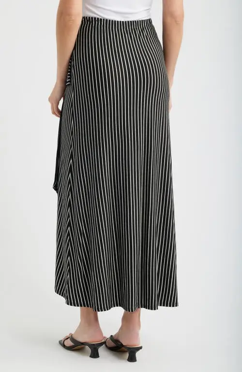 Loveappella Stripe Faux Wrap Knit Midi Skirt
