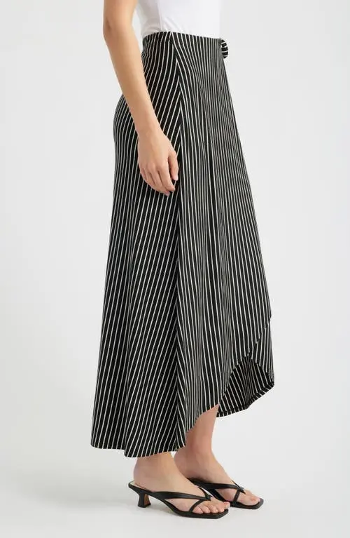 Loveappella Stripe Faux Wrap Knit Midi Skirt