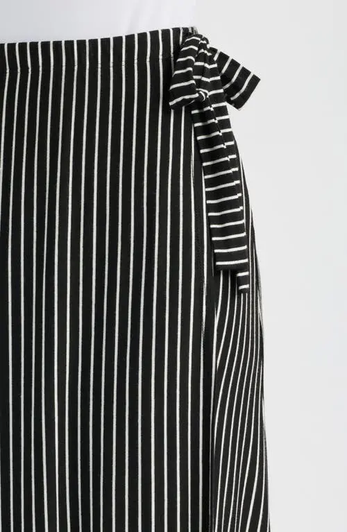 Loveappella Stripe Faux Wrap Knit Midi Skirt