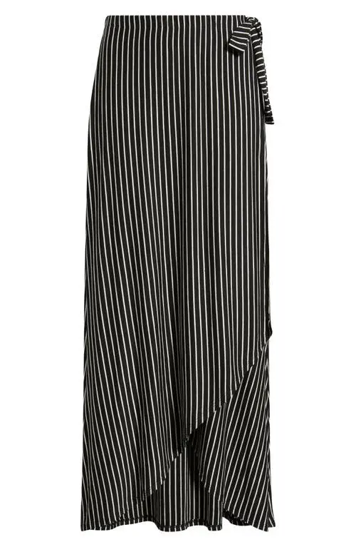 Loveappella Stripe Faux Wrap Knit Midi Skirt