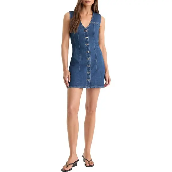 Good American Denim V-neck Mini Dress - Indigo1265
