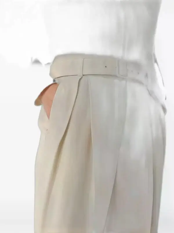 Emporio Armani Cream White Belted Pleated Trousers