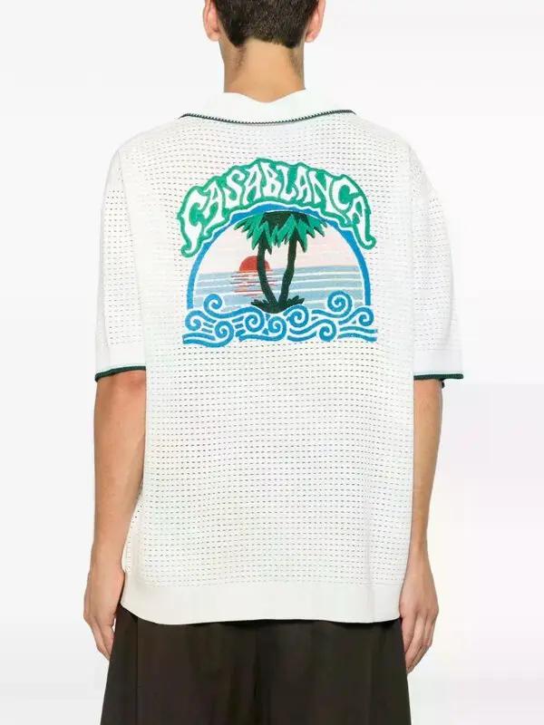 Casablanca Palm Tree-embroidered Open-knit Shirt