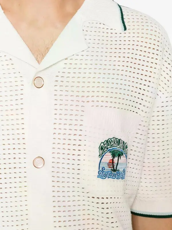 Casablanca Palm Tree-embroidered Open-knit Shirt