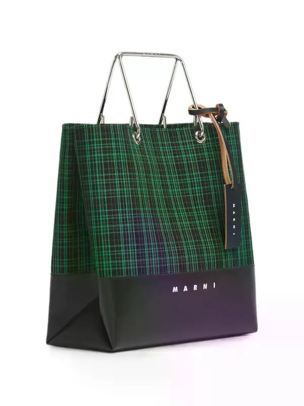 Marni Checked Twill Shopper With Metal Handles