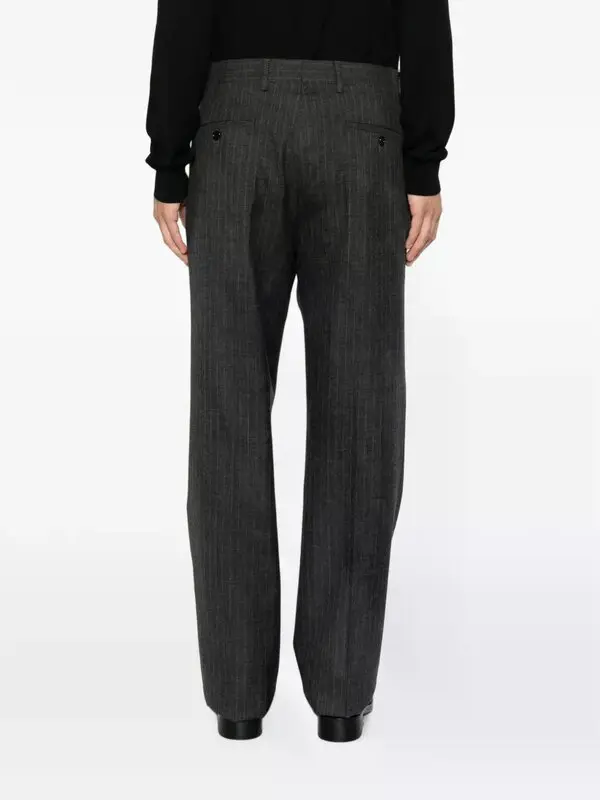 LARDINI Charcoal Pinstripe Wide Leg Trousers