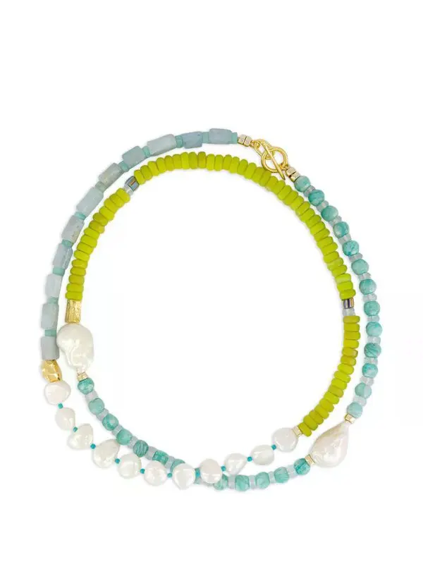 LIZZIE FORTUNATO Beaded Pearl-embellished Necklace - Green