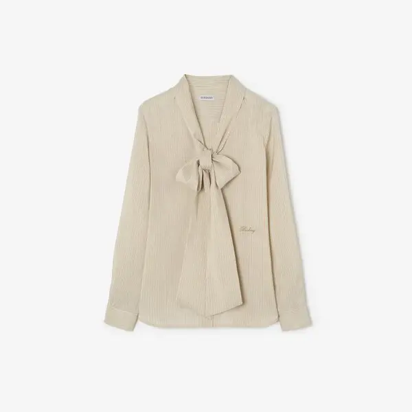 Burberry Striped Silk Scarf Blouse - Dune Beige/chalk White