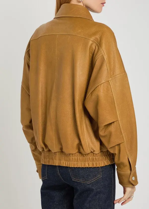Nour Hammour Dalma Grained Leather Jacket - Light Brown