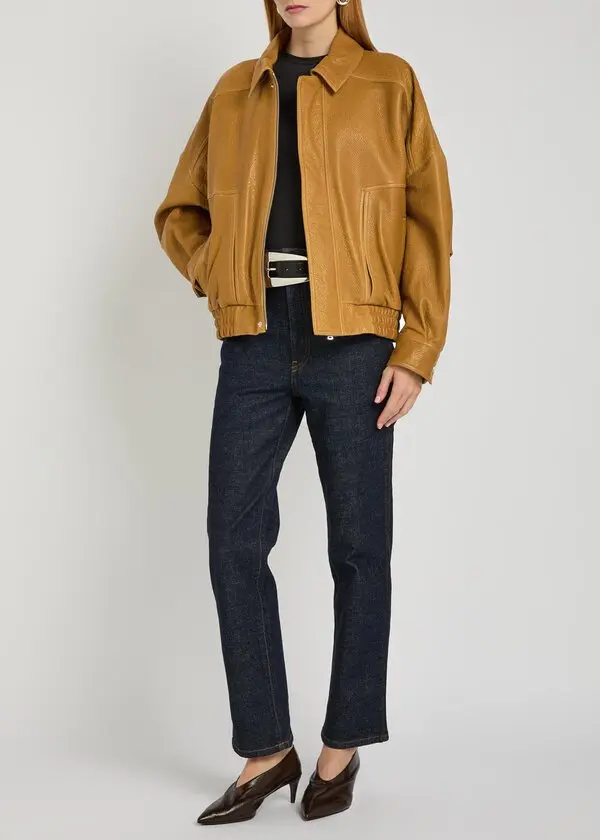 Nour Hammour Dalma Grained Leather Jacket - Light Brown