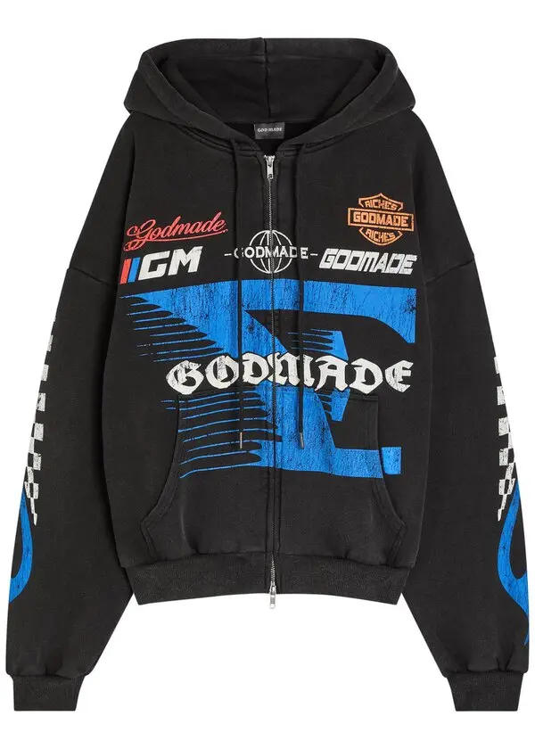 GODMADE Printed Cotton Zip-up Hooded Sweatshirt