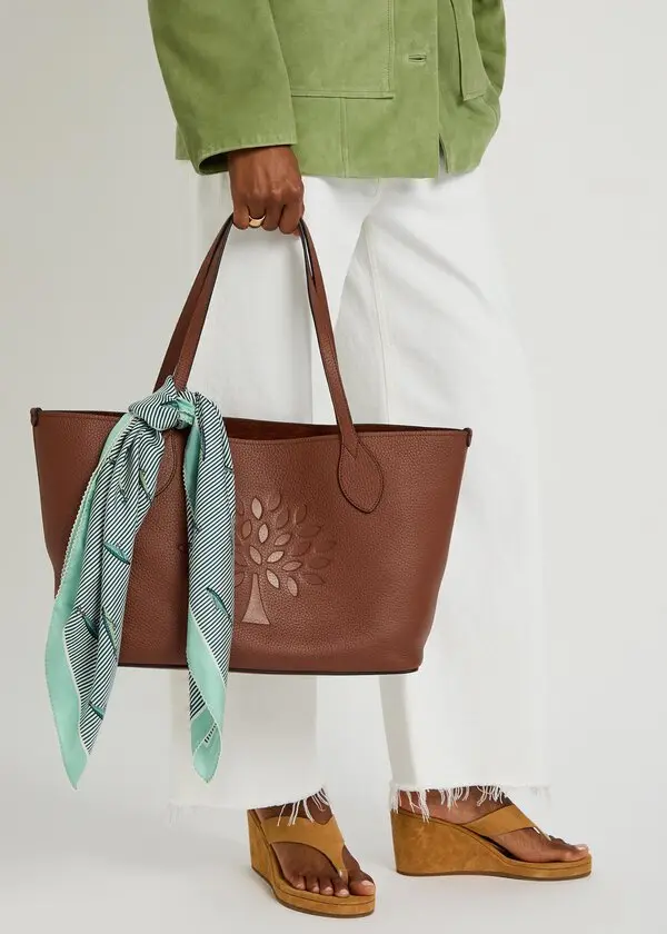 Mulberry Logo Grained Leather Tote Bag - Brown