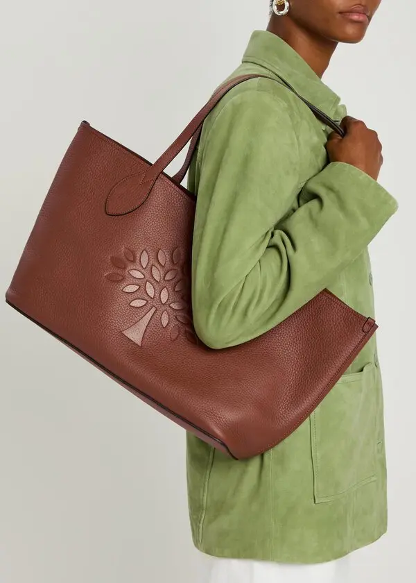 Mulberry Logo Grained Leather Tote Bag - Brown