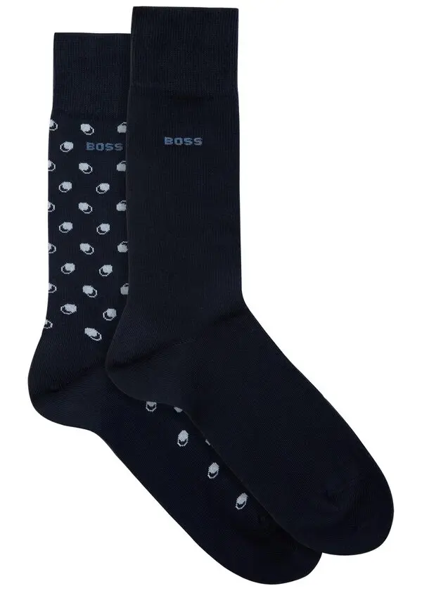 BOSS Cotton-blend Patterned Socks Set Of Two - Navy