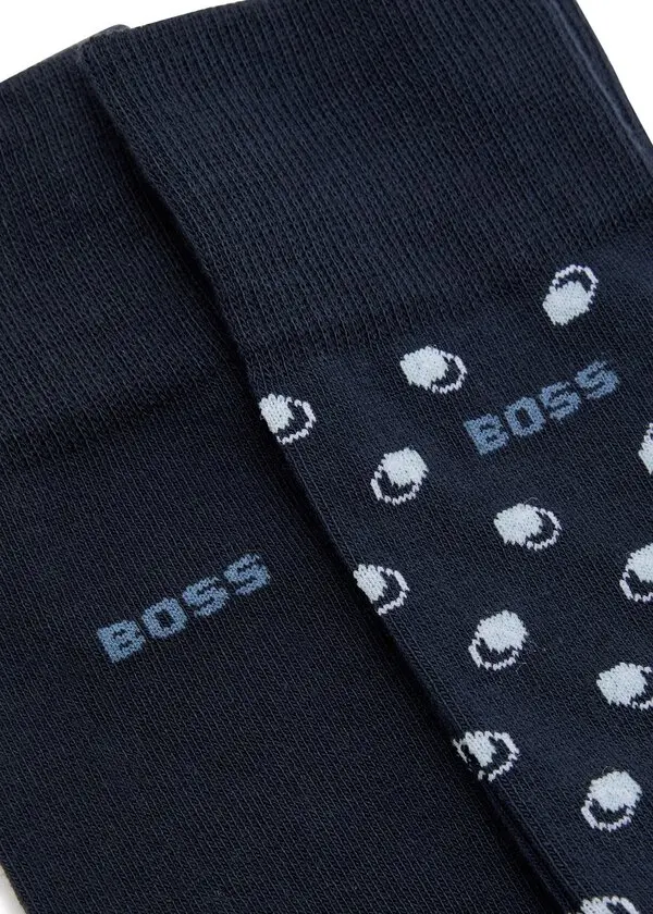 BOSS Cotton-blend Patterned Socks Set Of Two - Navy