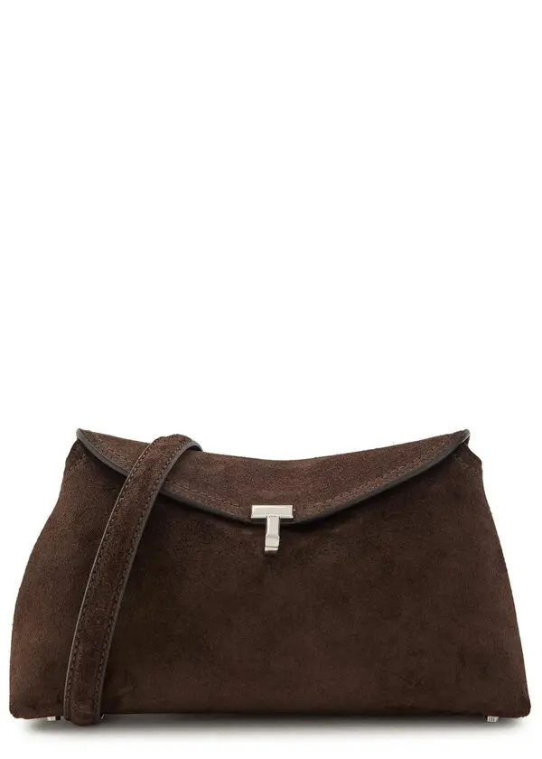 TOTEME T-lock Suede Clutch - Brown