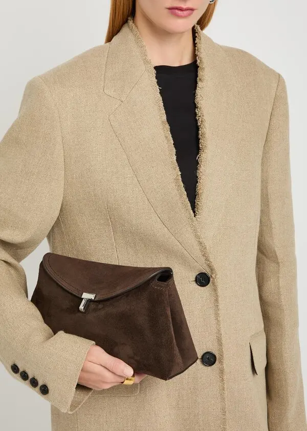 TOTEME T-lock Suede Clutch - Brown
