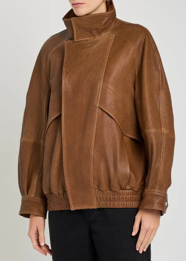 Nour Hammour Roland Funnel-neck Panelled Leather Jacket