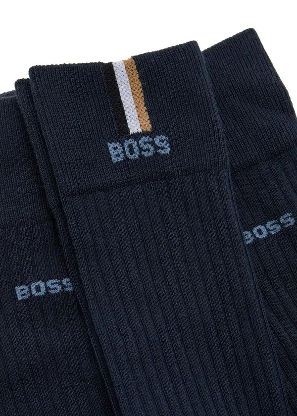 BOSS Ribbed Cotton-blend Crew Socks Set Of Three