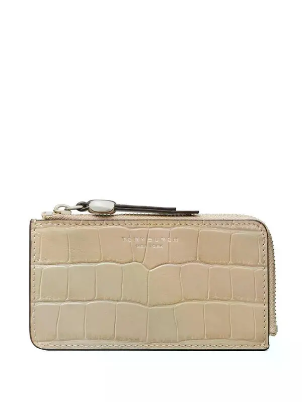 Tory Burch Romy Croc-embossed Zip Card Case - Neutrals