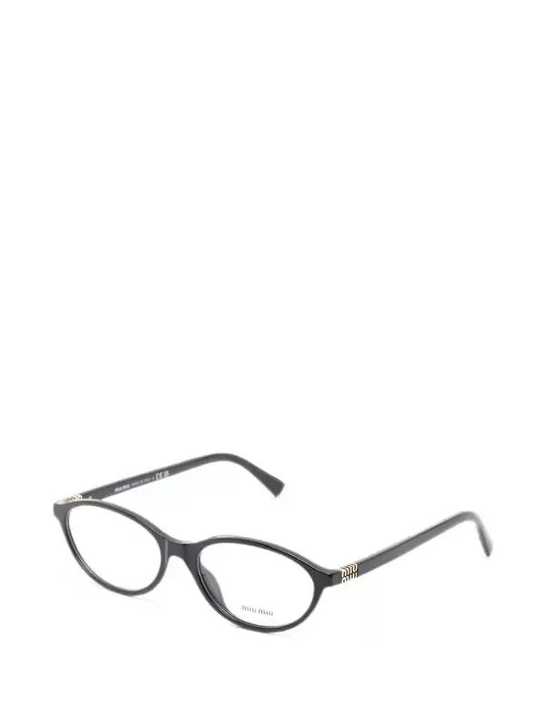 Miu Miu Oval-frame Glasses With Logo Plaque - Black