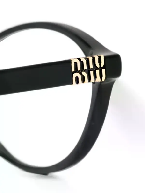Miu Miu Oval-frame Glasses With Logo Plaque - Black