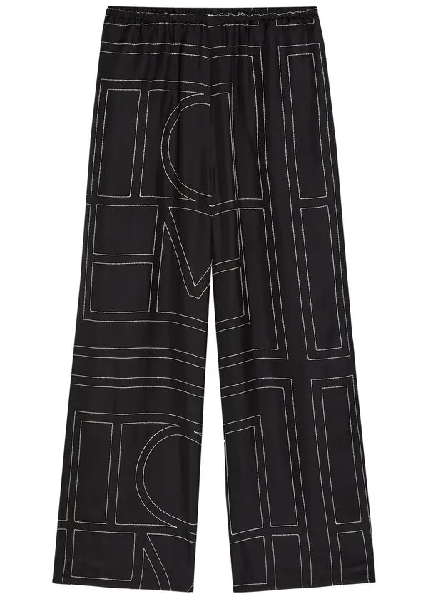 TOTEME Logo-monogrammed Wide-leg Silk Trousers
