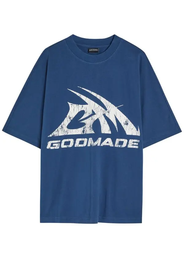 GODMADE Logo-print Cotton T-shirt - Blue Light