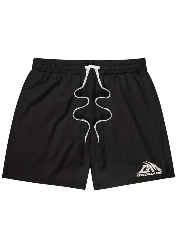 GODMADE Logo-print Cotton Swim Shorts - Black