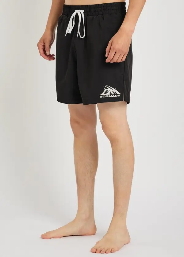 GODMADE Logo-print Cotton Swim Shorts - Black