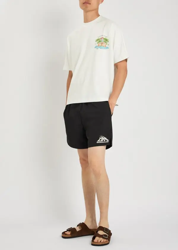 GODMADE Logo-print Cotton Swim Shorts - Black