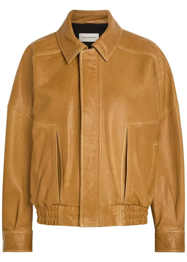 Nour Hammour Dalma Grained Leather Jacket - Light Brown