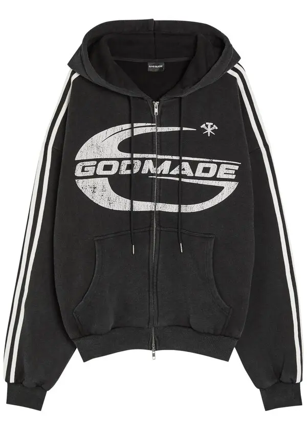GODMADE Imperial Logo Striped Hooded Cotton Sweatshirt - Black