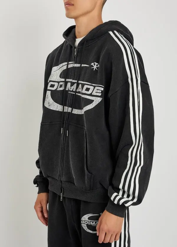 GODMADE Imperial Logo Striped Hooded Cotton Sweatshirt