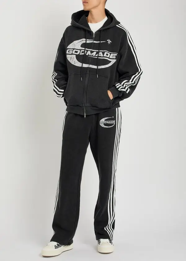 GODMADE Imperial Logo Striped Hooded Cotton Sweatshirt
