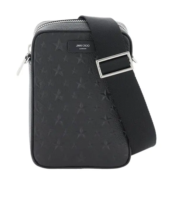 JIMMY CHOO Kimi Embossed Star Leather Messenger Bag - Black