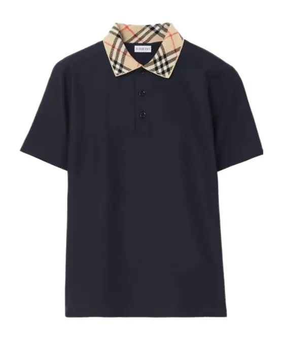 Burberry Check-collar Cotton Polo Shirt - Black